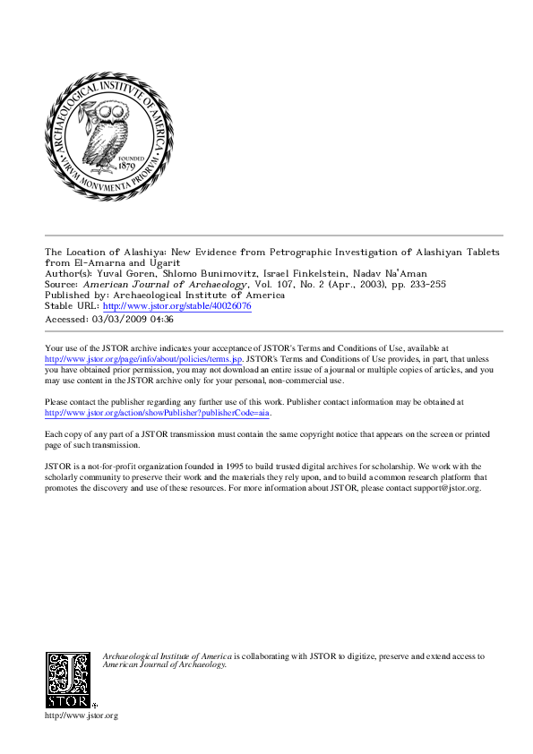 (PDF) The Location of Alashiya: New Evidence From Petrographic ...