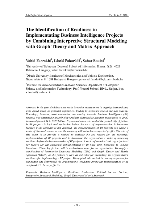 (PDF) The Identification of Readiness in Implementating Business Intelligence Projects by ...