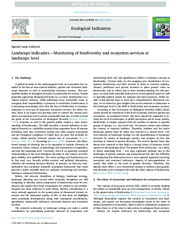 (PDF) Landscape indicators – Monitoring of biodiversity and ecosystem ...