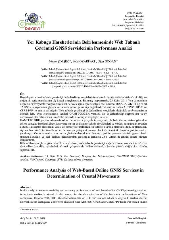 (PDF) Tektonik Çalışmalarda Web Tabanlı Online GNSS Servislerinin ...