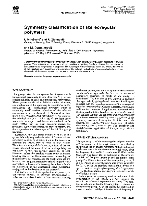 (PDF) Symmetry classification of stereoregular polymers