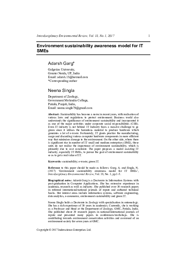 (PDF) Environment sustainability awareness model for IT SMEs