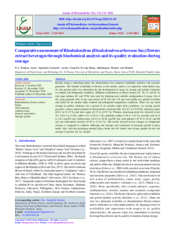 Pdf Comparative Assessment Of Rhododendron Rhododendron Arboreum Sm Flowers Extract