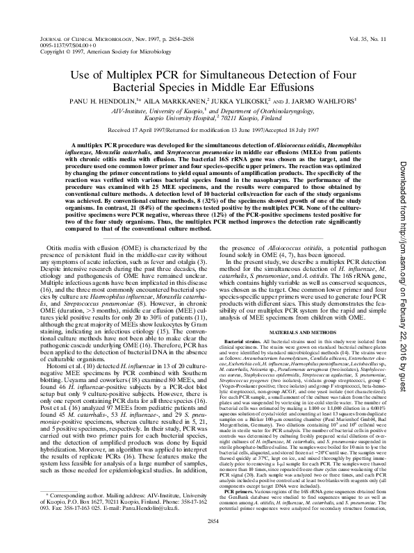 Pdf Use Of Multiplex Pcr For Simultaneous Detection Of Four Bacterial