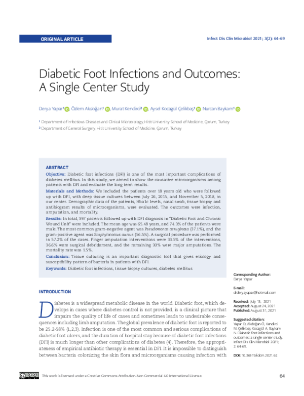 (PDF) Diabetic Foot Infections and Outcomes: A Single Center Study