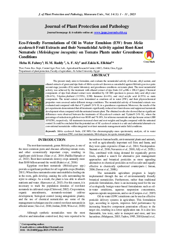 (PDF) Eco-Friendly Formulations of Oil in Water Emulsion (EW) from ...