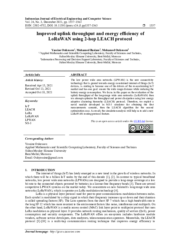 Pdf Improved Uplink Throughput And Energy Efficiency Of Lorawan Using 2 Hop Leach Protocol 
