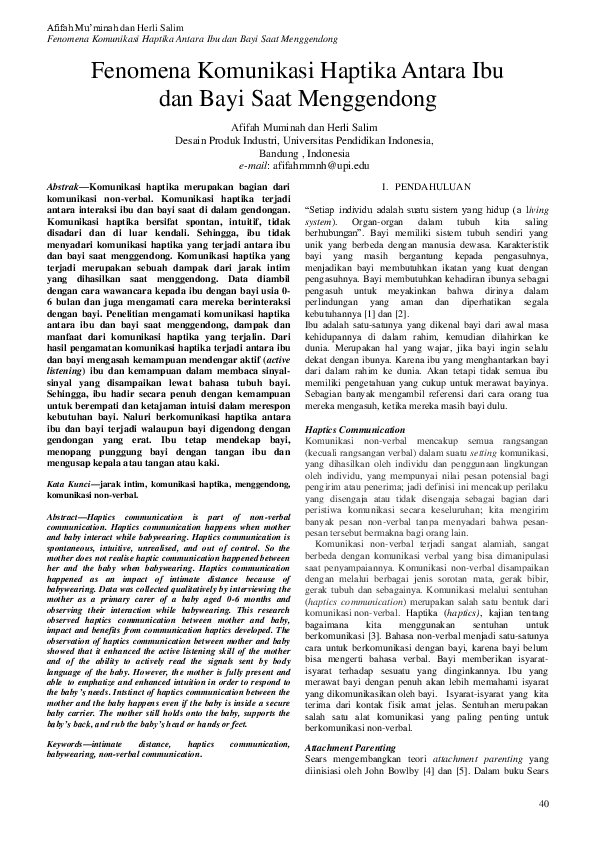 (PDF) Fenomena Komunikasi Haptika antara Ibu dan Bayi Saat Menggendong