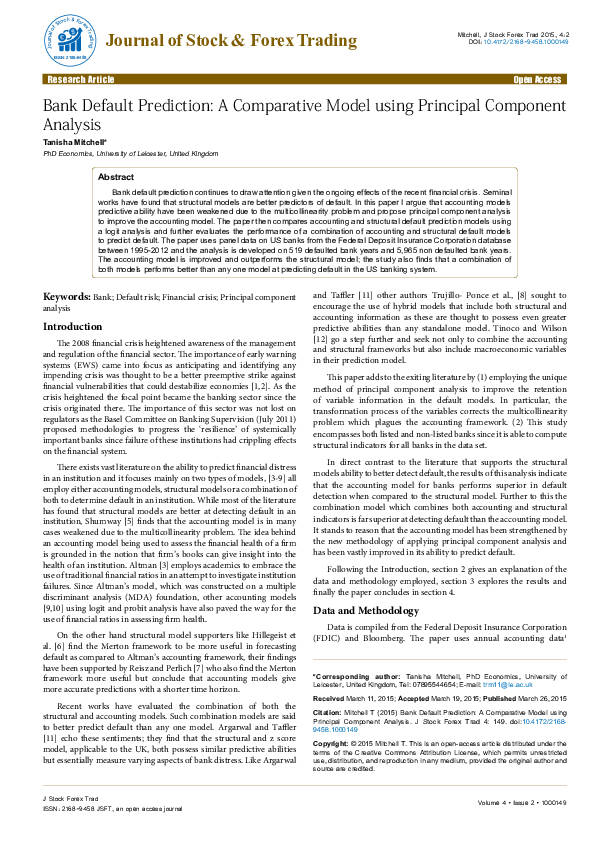 (PDF) Bank Default Prediction: A Comparative Model using Principal ... (PDF) Bank Default Prediction: A Comparative Model using Principal ...
