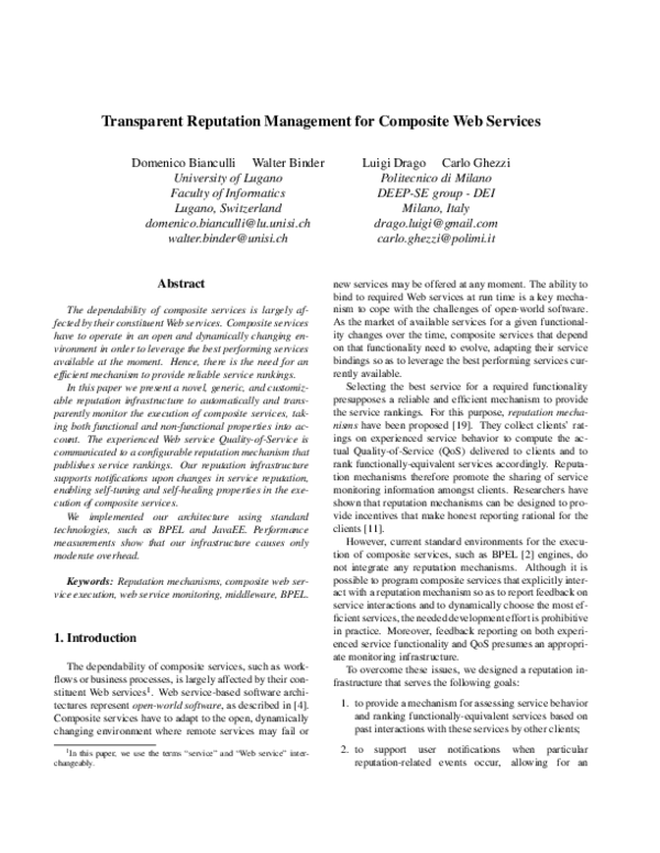 (PDF) Transparent Reputation Management for Composite Web Services
