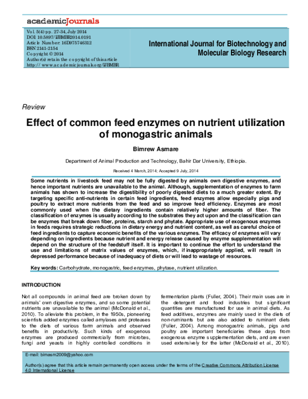 (PDF) Effect of common feed enzymes on nutrient utilization of ...