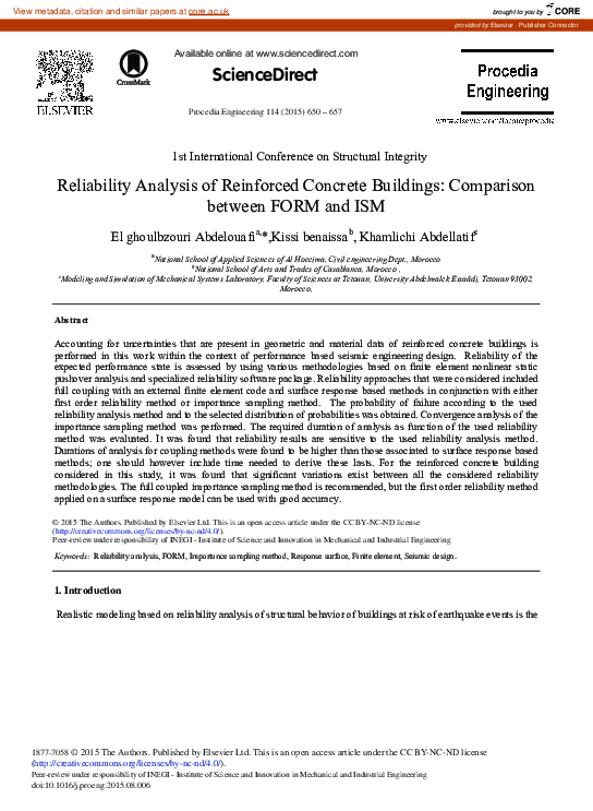(PDF) Reliability Analysis of Reinforced Concrete Buildings: Comparison between FORM and ISM