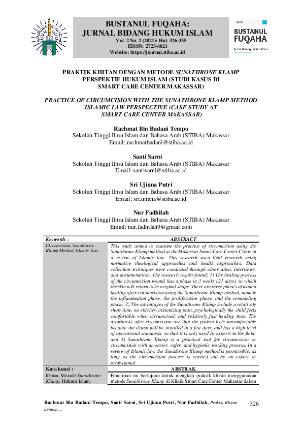 (PDF) Praktik Khitan dengan Metode Sunathrone Klamp Perspektif Hukum ...