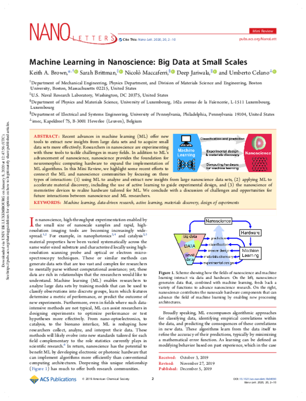 (PDF) Machine Learning in Nanoscience: Big Data at Small Scales