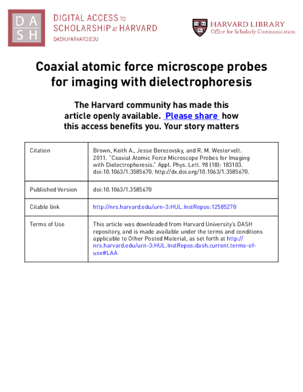 Pdf Coaxial Atomic Force Microscope Probes For Imaging With Dielectrophoresis