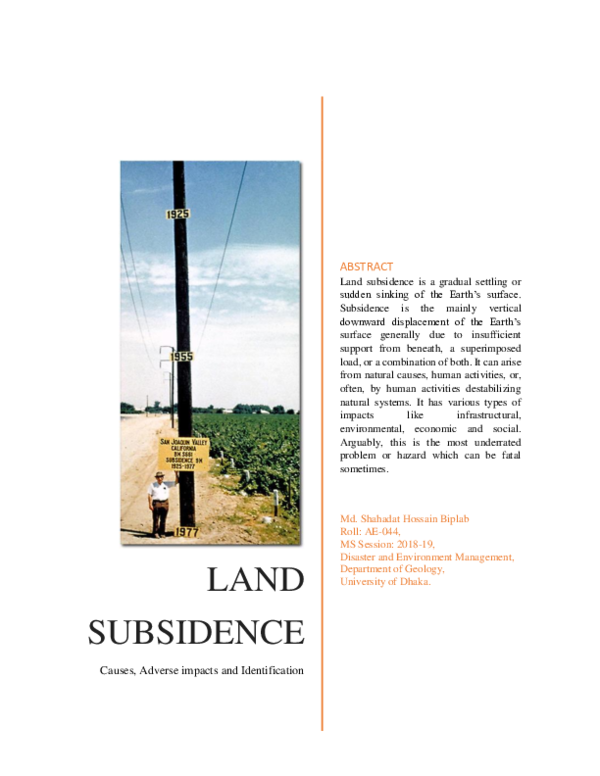 (PDF) A Brief Note on Basic Land Subsidence