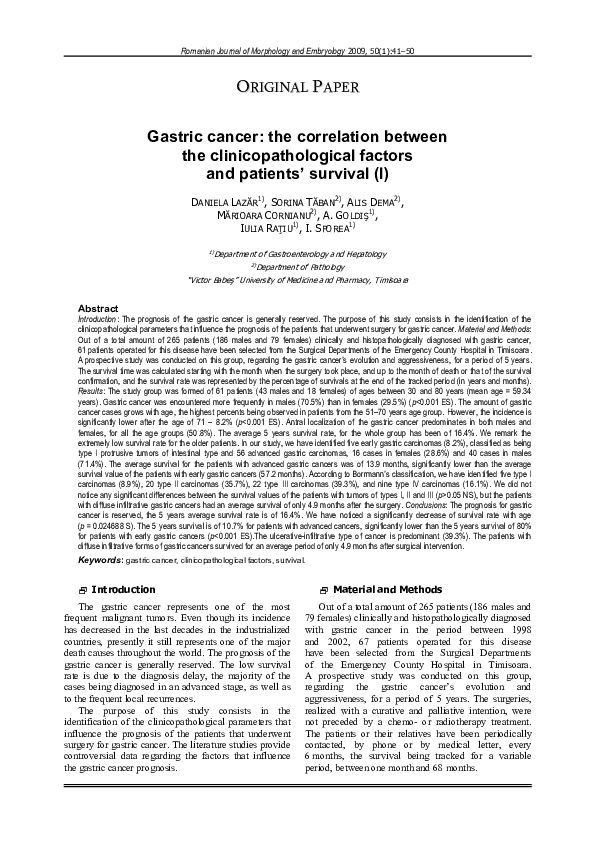 (PDF) Gastric cancer: correlation between clinicopathological factors ...