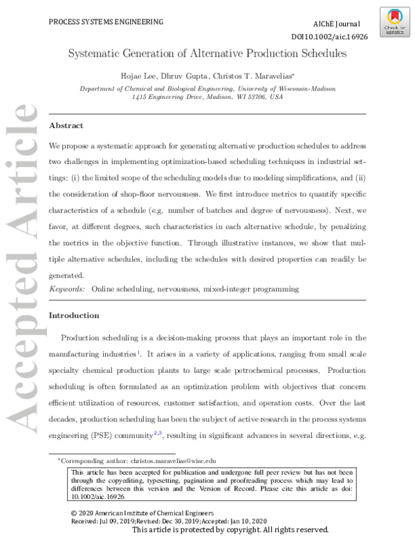 Pdf Systematic Generation Of Alternative Production Schedules
