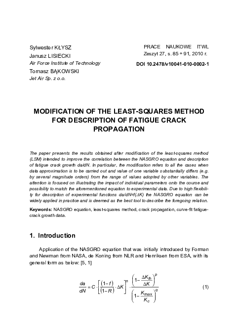(PDF) Modification of the Least-Squares Method for Description of Fatigue Crack Propagation
