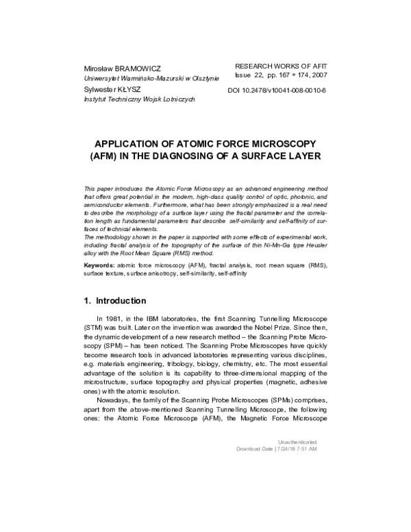 (PDF) Application of Atomic Force Microscopy (AFM) in the Diagnosing of ...