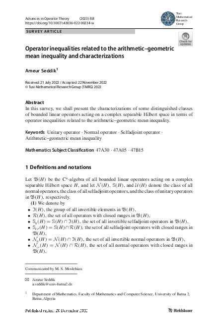 (PDF) Operator inequalities related to the arithmetic–geometric mean inequality and ...