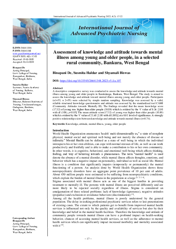 (PDF) Assessment of knowledge and attitude towards mental illness among young and older people ...