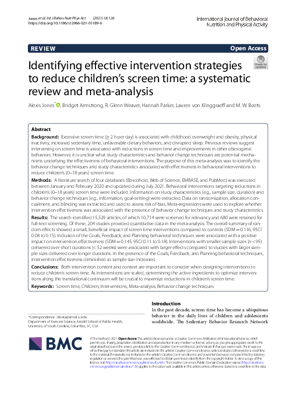 (PDF) Identifying effective intervention strategies to reduce children’s screen time: a ...