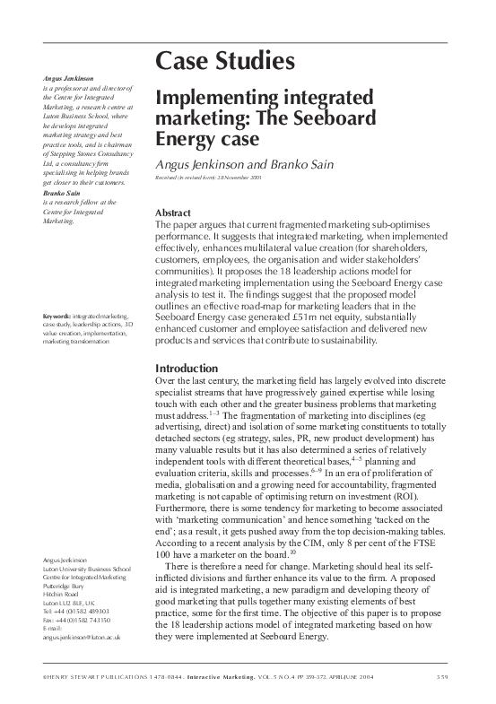 (PDF) Case Studies: Implementing integrated marketing: The Seeboard ...