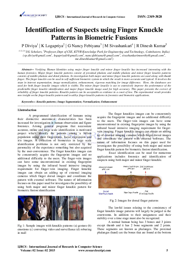 (PDF) Identification of Suspects using Finger Knuckle Patterns in ...