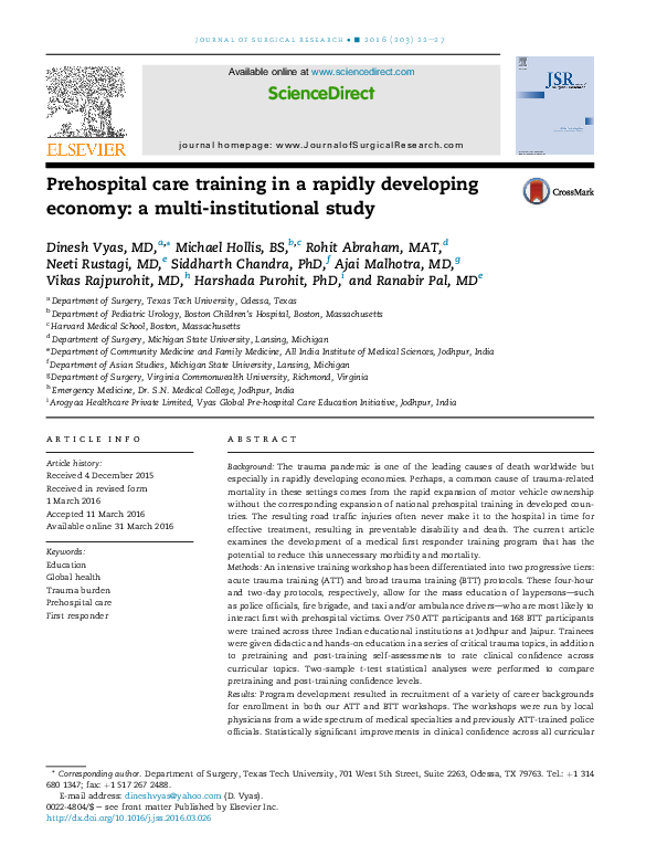 (PDF) Prehospital care training in a rapidly developing economy: a ...