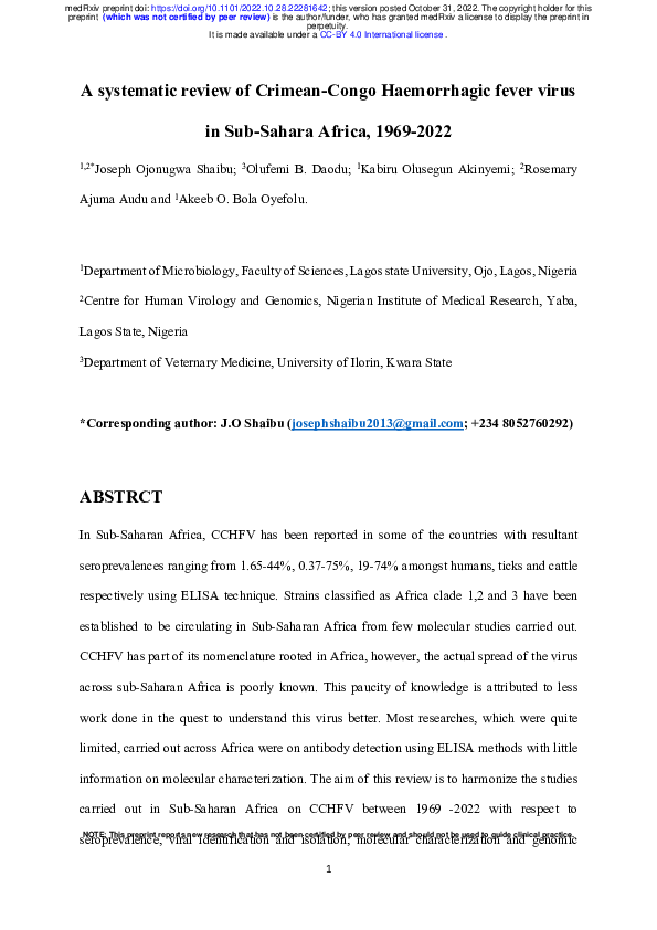 (PDF) A systematic review of Crimean-Congo Haemorrhagic fever virus in ...