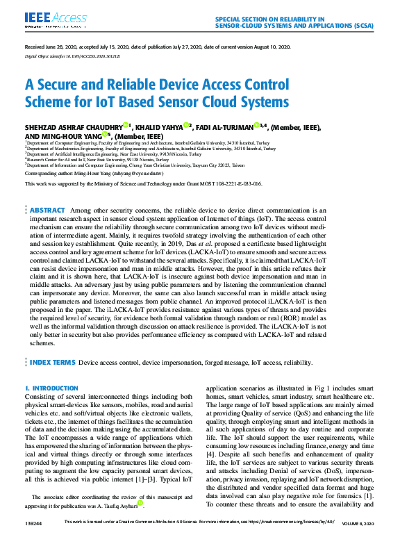 Pdf A Secure And Reliable Device Access Control Scheme For Iot Based
