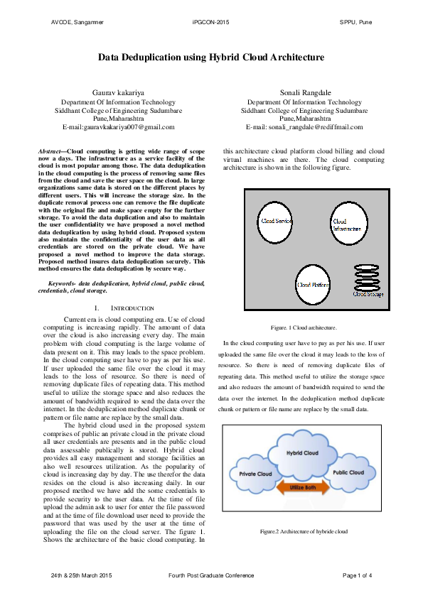 Pdf Data Deduplication Using Hybrid Cloud Architecture
