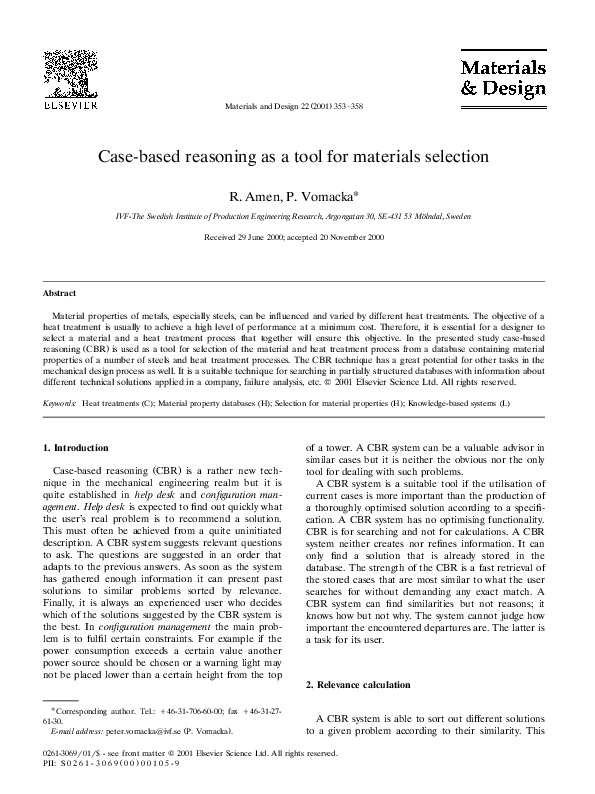 (PDF) Case-based reasoning as a tool for materials selection