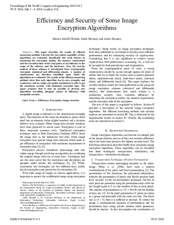 (PDF) Efficiency and security of some image encryption algorithms ...