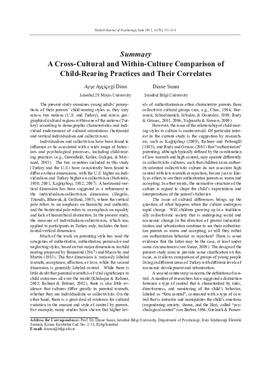 (PDF) A Cross-Cultural and Within-Culture Comparison of Child-Rearing ...