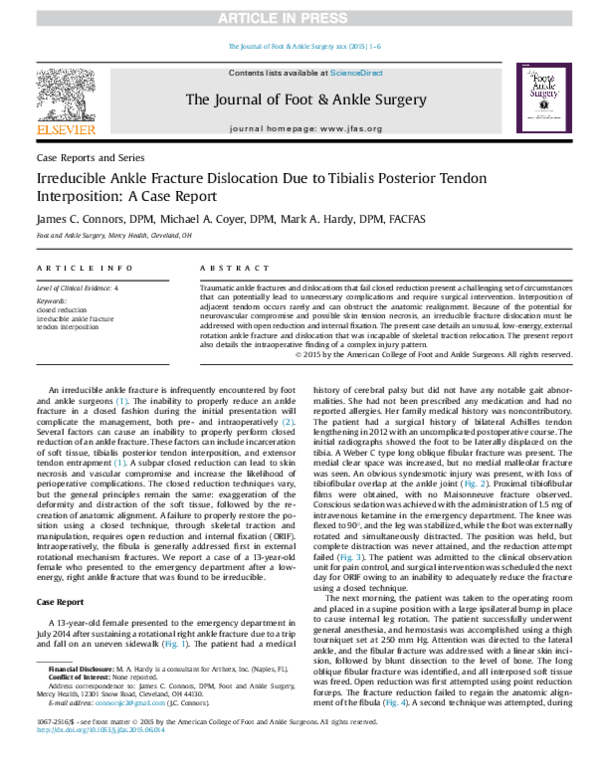 (PDF) Irreducible Ankle Fracture-Dislocation Due to Tibialis Anterior ...