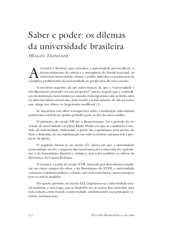 (PDF) Saber e poder: os dilemas da universidade brasileira