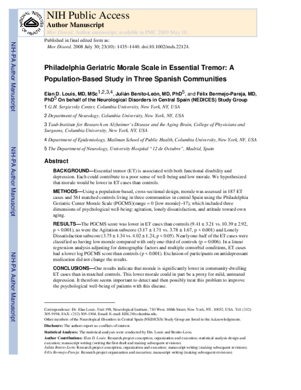 (PDF) Philadelphia Geriatric Morale Scale in essential tremor: A ...