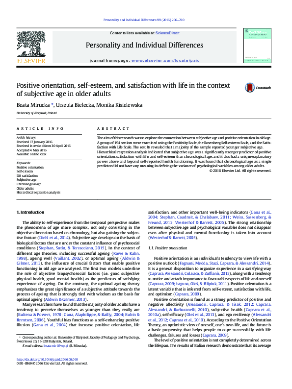 (PDF) Positive orientation, self-esteem, and satisfaction with life in ...