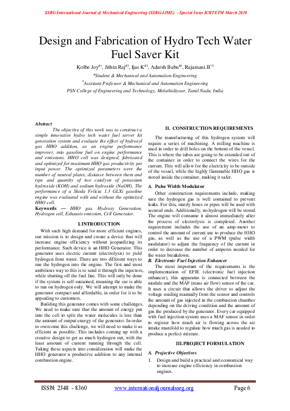 (PDF) Design and Fabrication of Hydro Tech Water Fuel Saver Kit