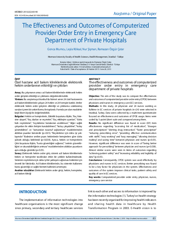(PDF) The Effectiveness and Outcomes of Computerized Provider Order ...