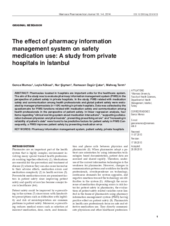 (PDF) The effect of pharmacy information management system on safety ...