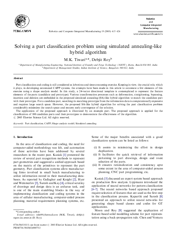 Pdf Solving A Part Classification Problem Using Simulated Annealing Like Hybrid Algorithm