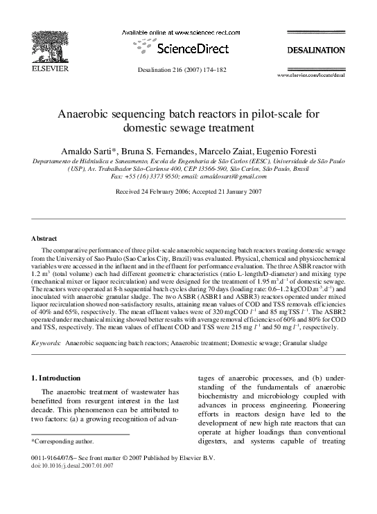 (PDF) Anaerobic sequencing batch reactors in pilot-scale for domestic ...