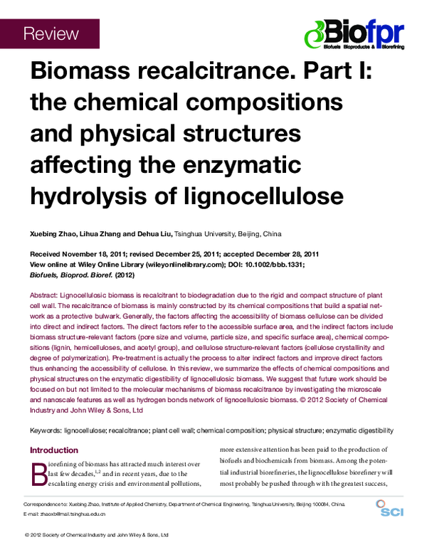 (PDF) Biomass recalcitrance. Part I: the chemical compositions and ...