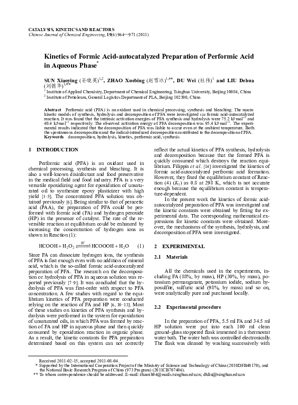 (PDF) Kinetics of Formic Acid-autocatalyzed Preparation of Performic ...