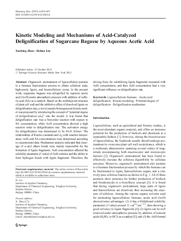 (PDF) Kinetic Modeling and Mechanisms of Acid-Catalyzed Delignification ...