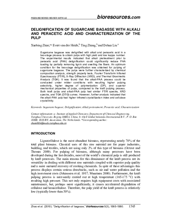 (PDF) Delignification of Sugarcane Bagasse with Alkali and Peracetic ...