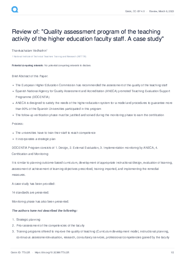 (PDF) Review of: "Quality assessment program of the teaching activity ...